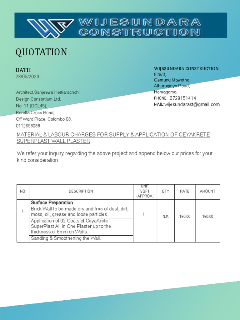 Construction Quotation for Architects | PDF | Cheque | Payments