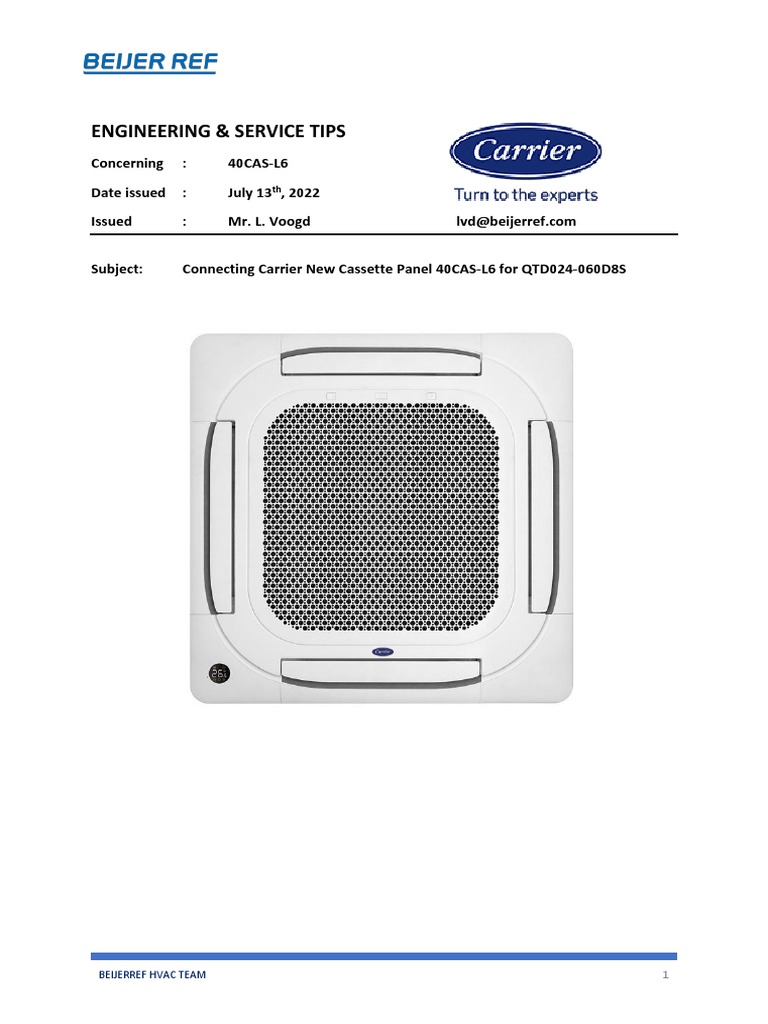 2022 07 Service Bulletin Carrier New Cassette Panel Installation 40CAS ...