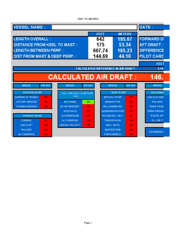 Air Draft Calculations.ods | PDF | Navigation | Heavy Industry