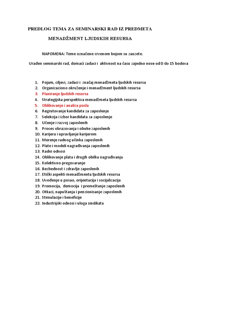 Teme Za Seminarski Rad MLJR | PDF