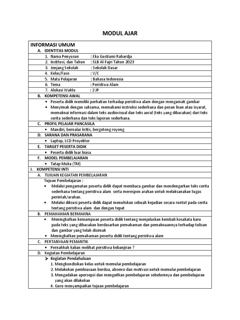 Modul Ajar Tunarungu Kelas 5 SLB | PDF