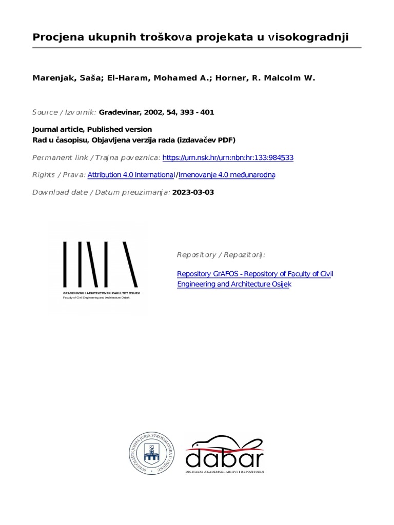 Marenjak-2002-Procjena Ukupnih Troskova Projekata | PDF | Engineering ...