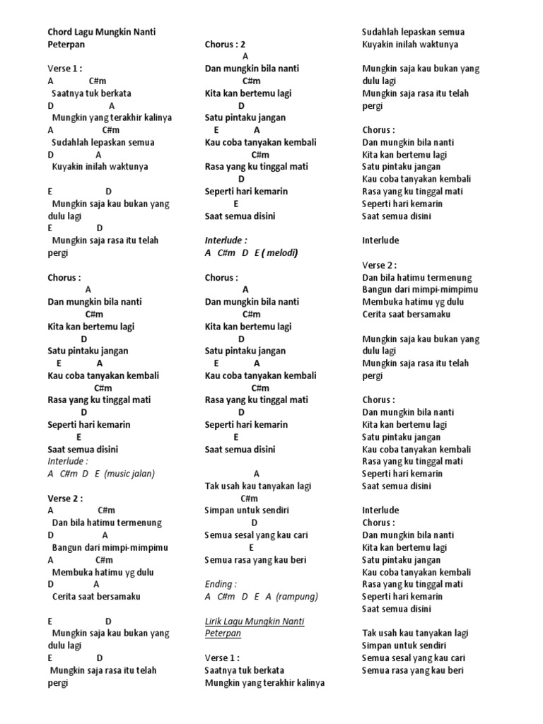Chord Lagu Mungkin Nanti | PDF