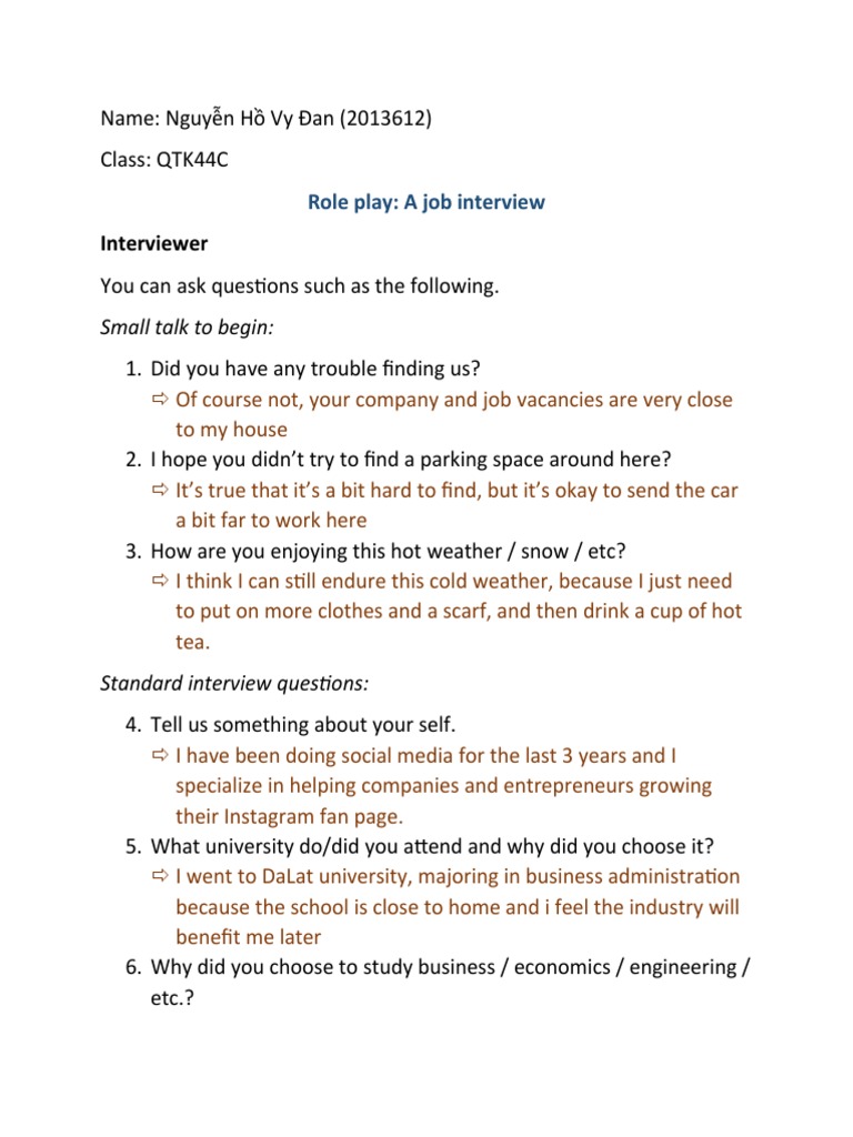 Role Play A Job Interview | PDF | Communication | Business