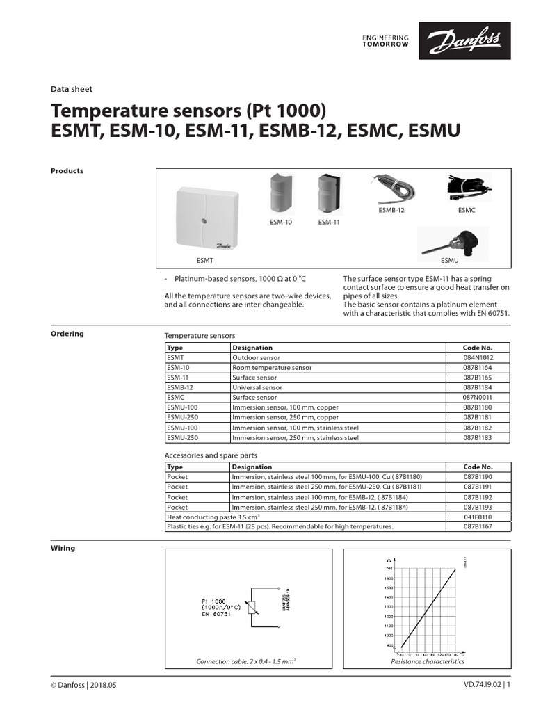 Danfoss Temperature Sensor PT 1000 | PDF