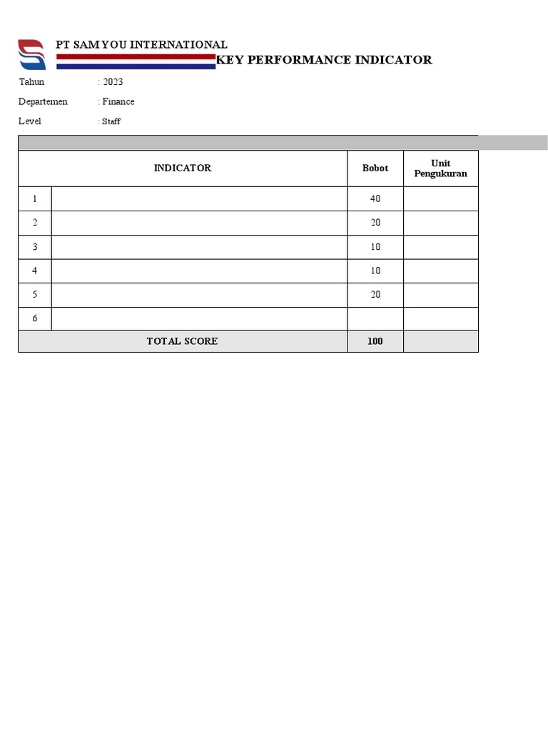 CONTOH & DRAFT KPI 2023 (Finance) | PDF