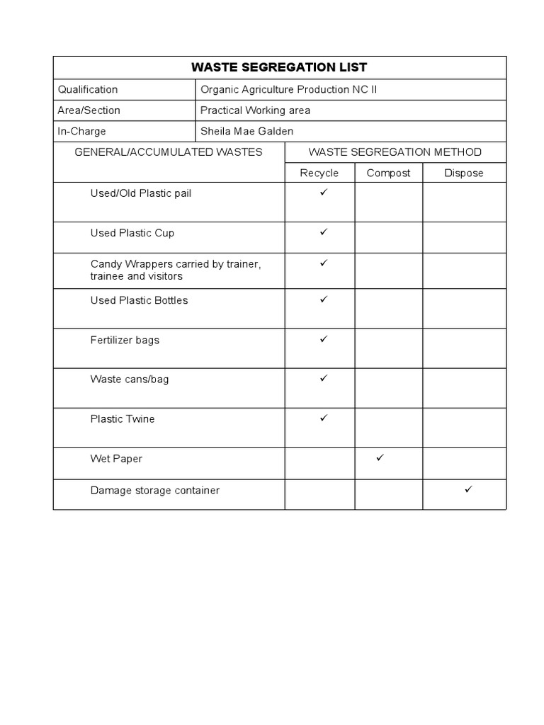 5_Waste Segregation List | PDF