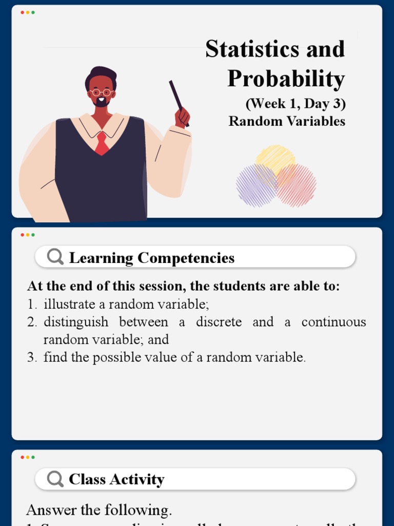 Week 1, Day 3 - Random Variables | PDF | Games & Activities