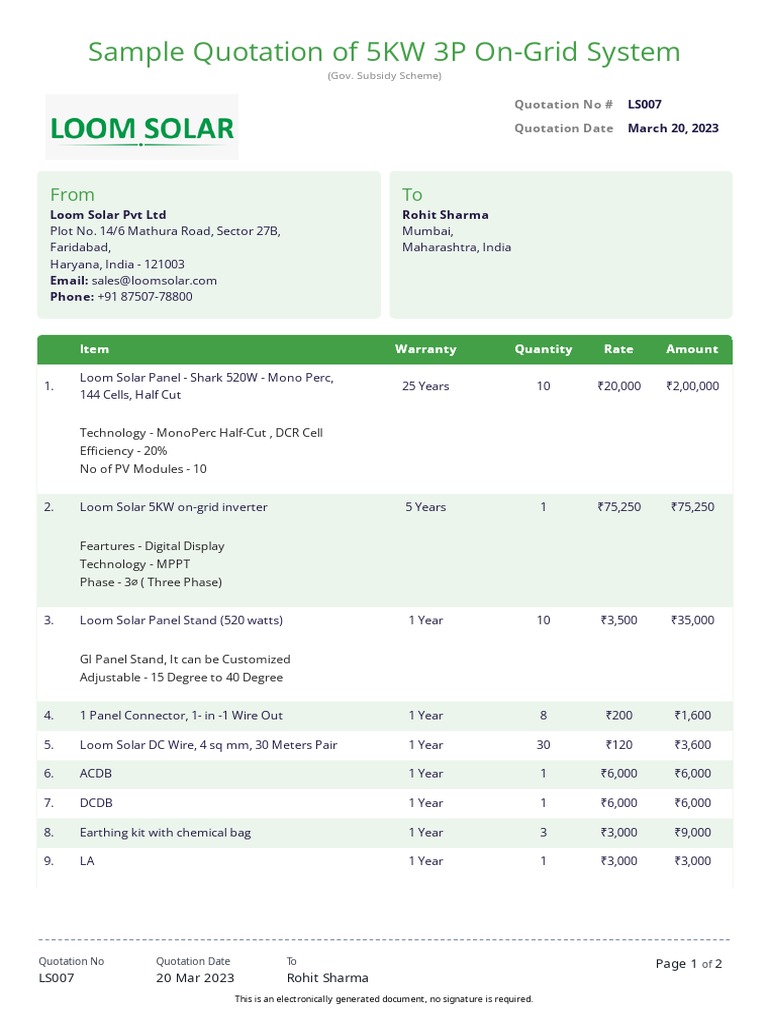 5kW_On_grid_solar_system_price_with_subsidy_scheme | PDF | Solar Panel ...