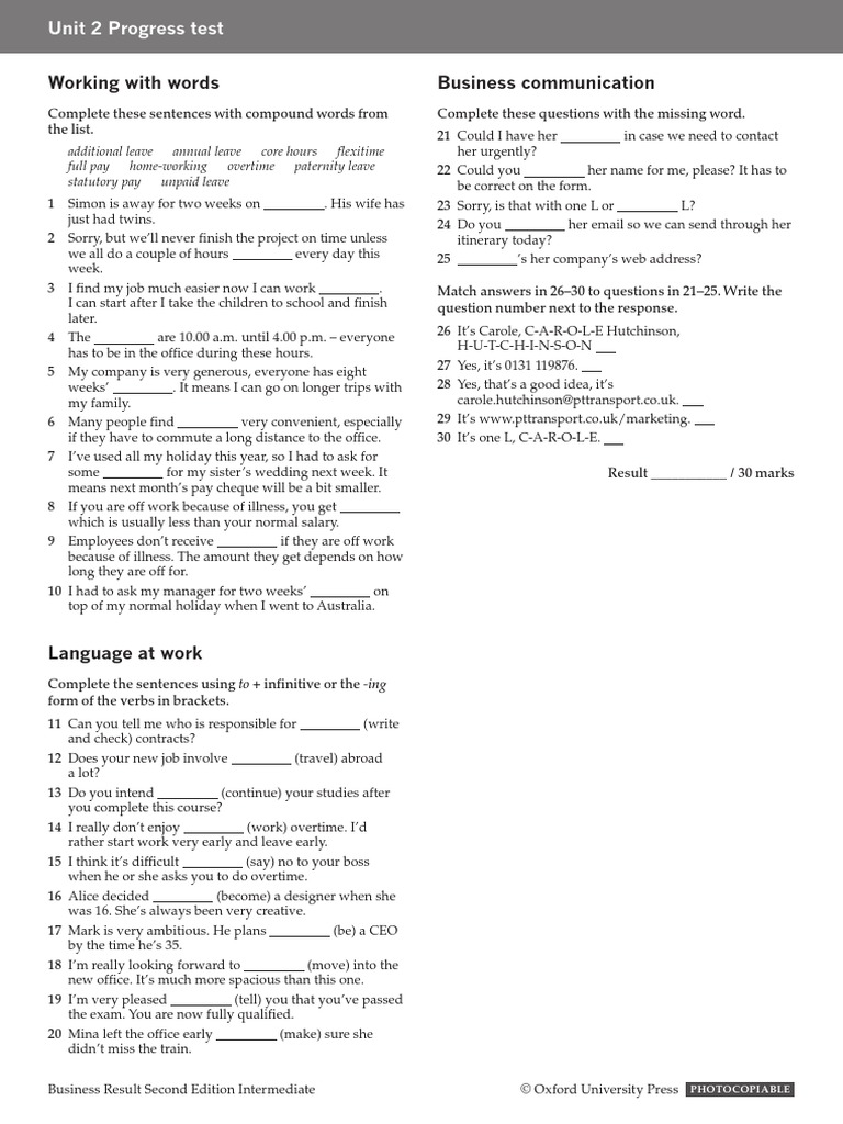 BR2e Intermediate Unit2 Progress Test | PDF | Communication | Human ...