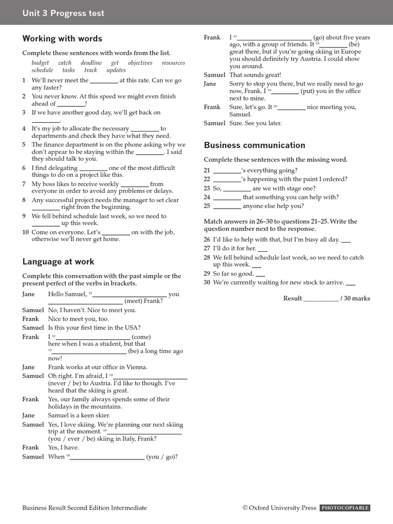 BR2e Intermediate Unit3 Progress Test | PDF