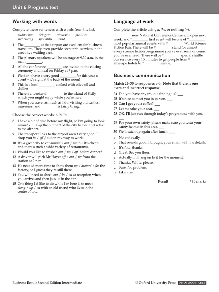 Unit 6 Progress Test Overview | PDF