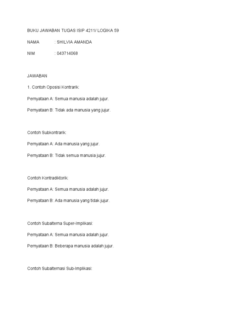 Buku Jawaban Tugas Isip 4211 | PDF