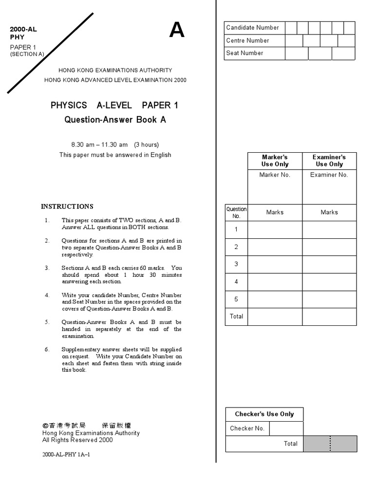 2000 AL Phy Paper I - II | PDF | Nuclear Reaction | Magnetic Field