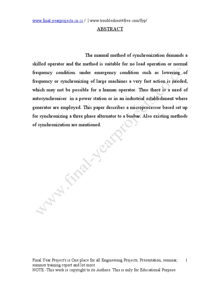 Microprocessor Based System Of Automatic Synchronizer Report Pdf