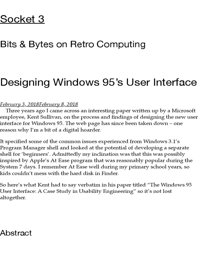 Designing Windows 95’s User Interface – Socket 3 | PDF