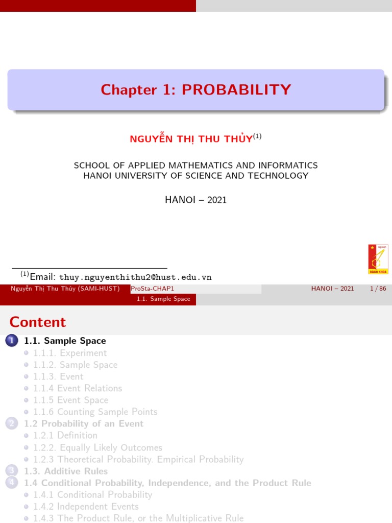 Probability and Stochastic Process Chap 1 Theory by Nguyễn Thị Thu Thủy (Sami-Hust) | PDF ...