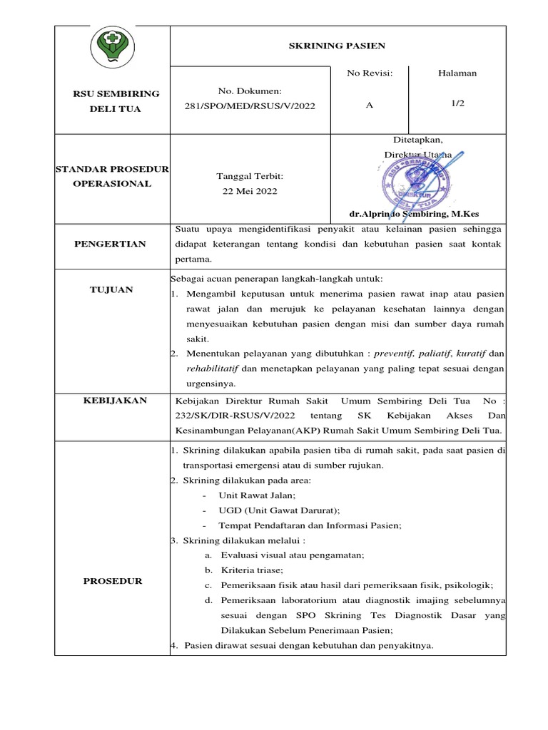 Spo Skrining Pasien. | PDF