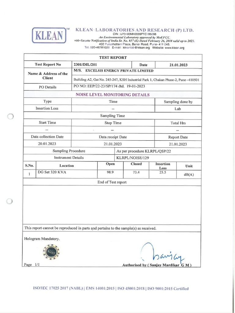 DG Set Insertion Loss Test | PDF