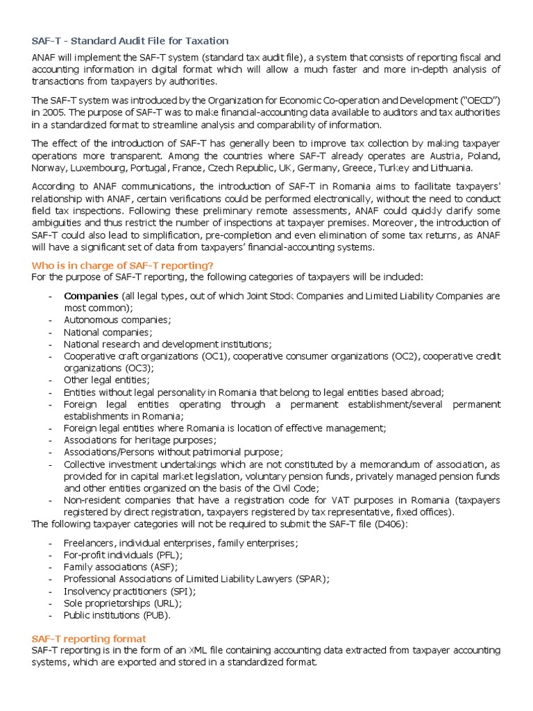 SAF-T in Romania | PDF | Finance & Money Management | Law