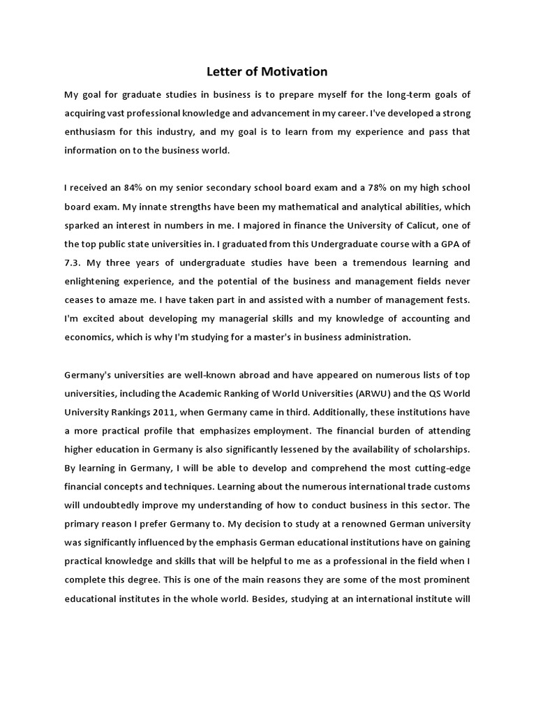 Motivation Letter Sample | PDF