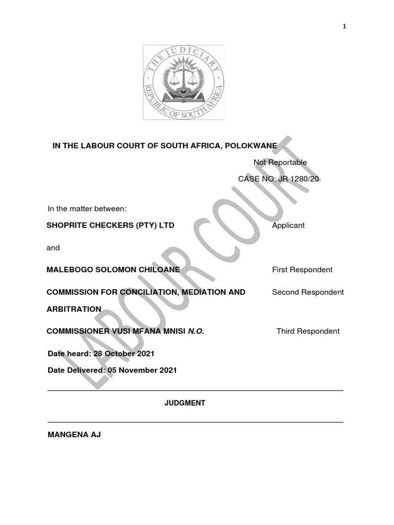 Shoprite Checkers (Pty) LTD V Chiloane and Others | PDF