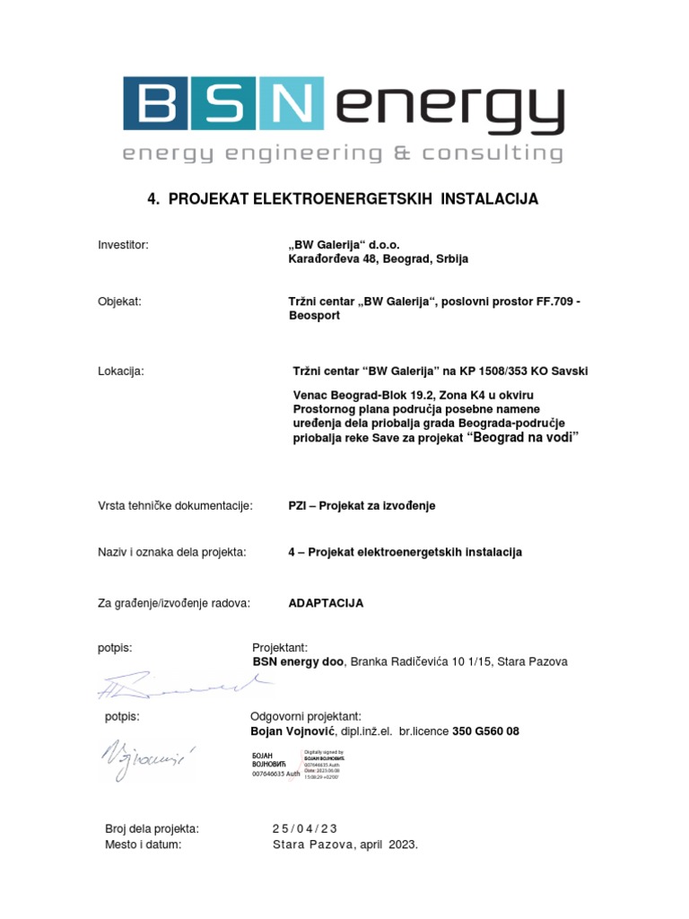 4 - PZI - Elektroenergetske Instalacije Beosport-Komplet (003) .VB | PDF