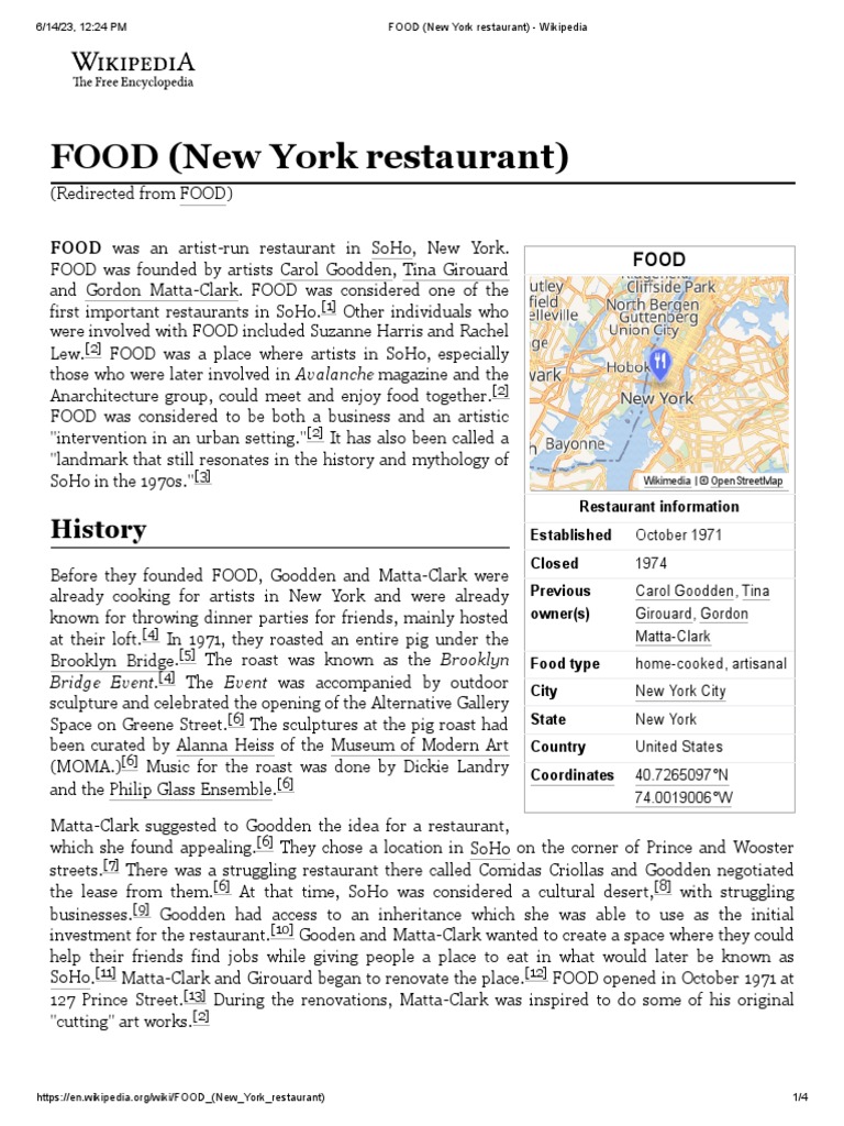 FOOD (New York Restaurant) - Wikipedia | PDF