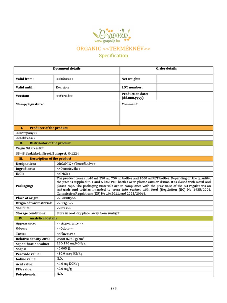 Specification Sample | PDF
