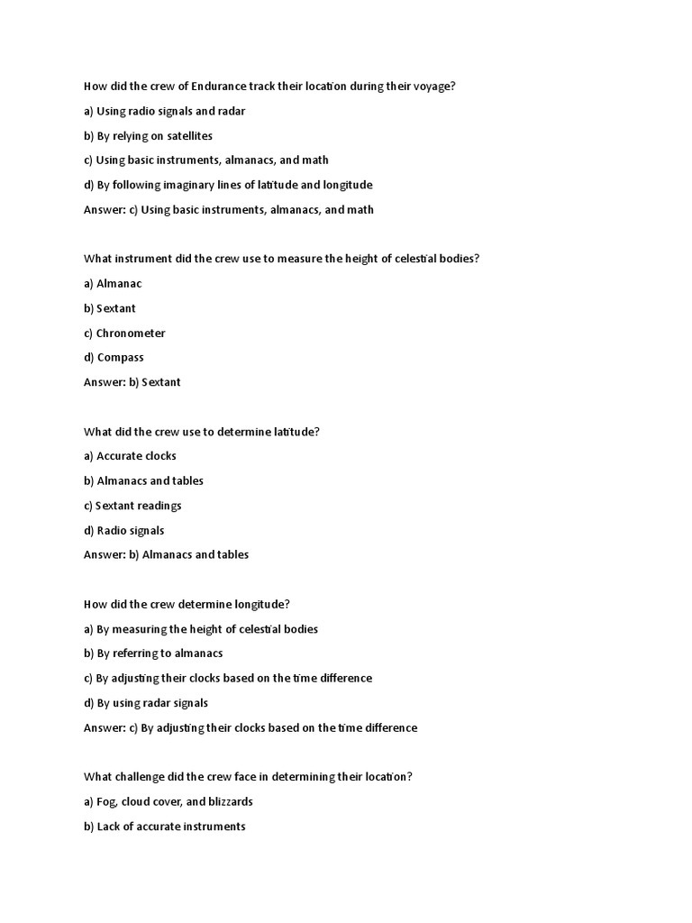 Questions Shipwreck | PDF