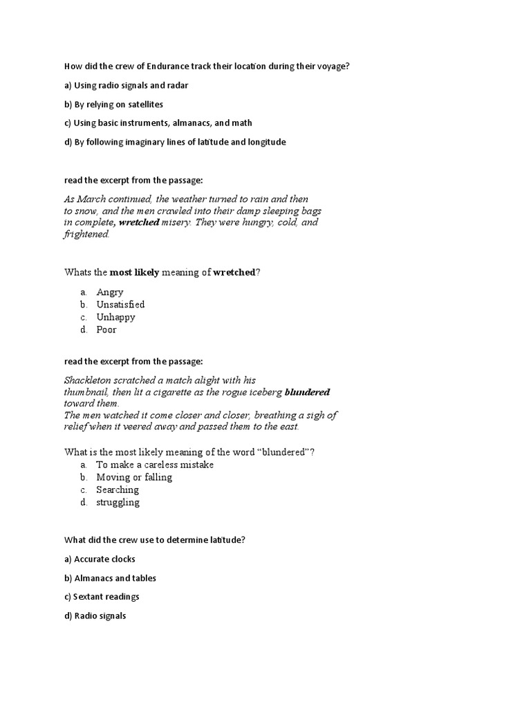 Shipwreck Comprehension Practice | PDF | Navigation