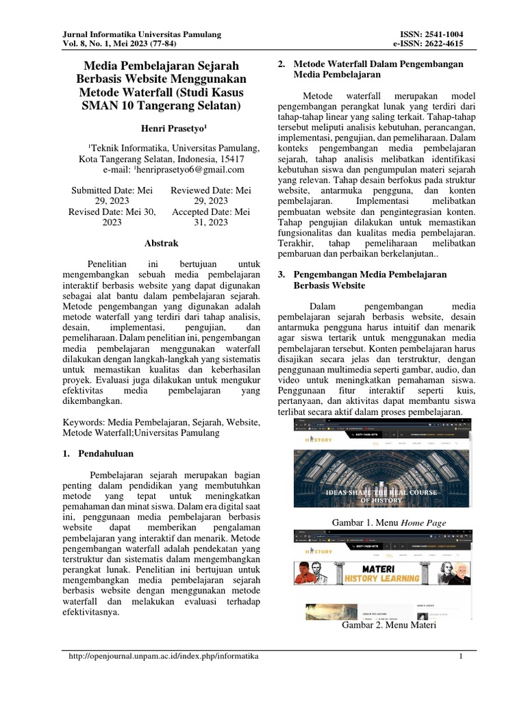 Jurnal Media Pembelajaran Sejarah Berbasis Website Menggunakan Metode ...