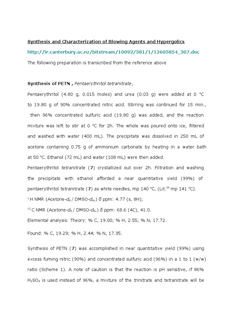 PETN Synthesis of | PDF