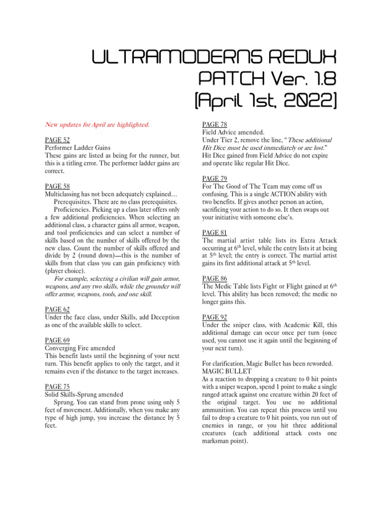 Ultramodern5 REDUX Patch April2022 | PDF | Sniper