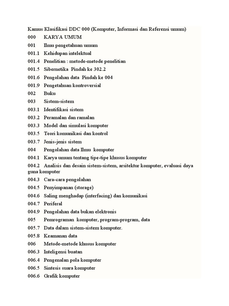 Kamus Klasifikasi DDC 000 | PDF