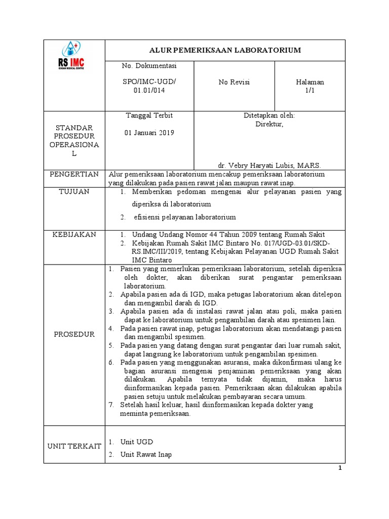 Sop 14 Alur Pel Lab | PDF