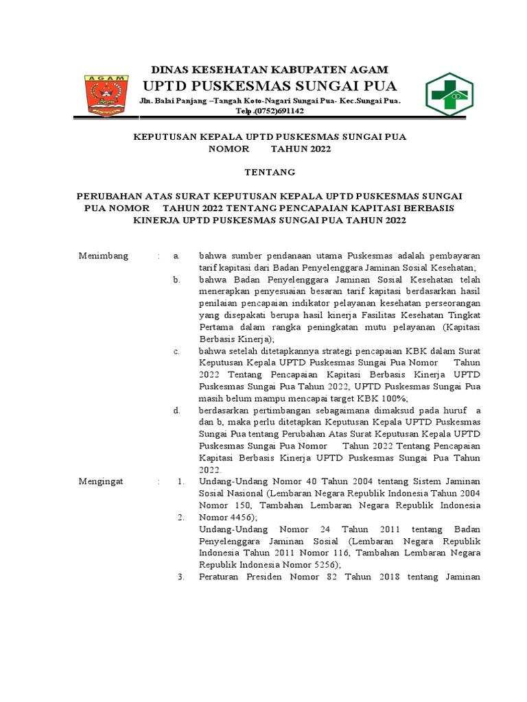 SK Perubahan Pencapaian KBK 2022 | PDF