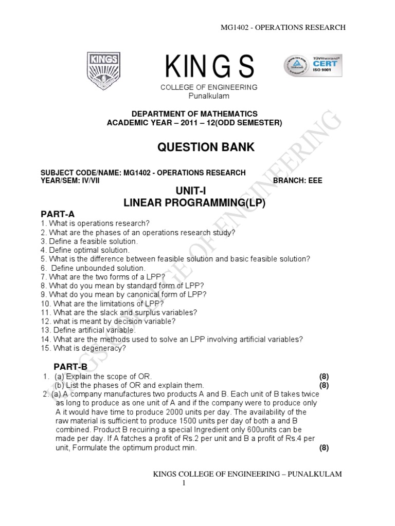 MG1402 | PDF | Mathematical Optimization | Operations Research