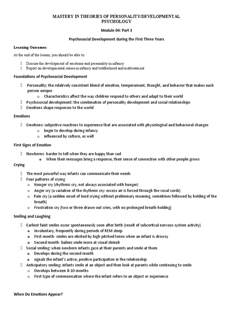 Psychosocial Development in Infancy | PDF | Attachment Theory | Child Abuse