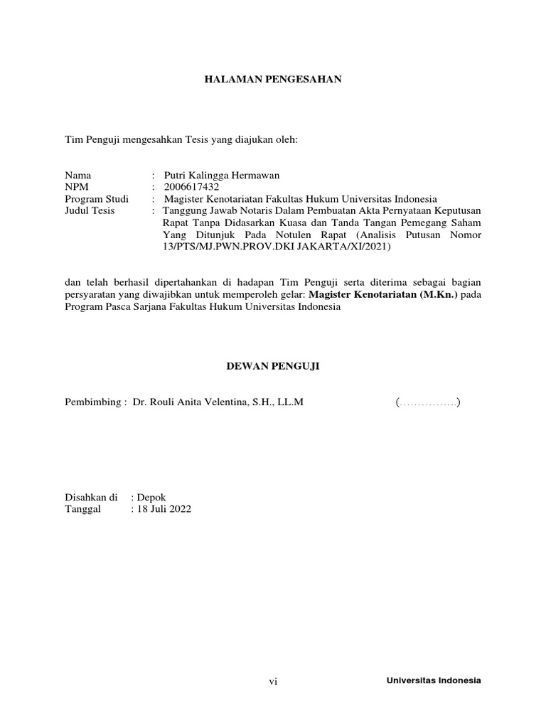 Lembar Pengesahan - Putri Kalingga Hermawan - Bu Velen | PDF