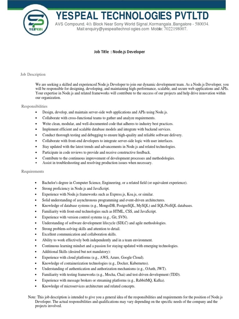 Node - Js Developer | PDF | Databases | Computing Node - Js Developer | PDF | Databases | Computing