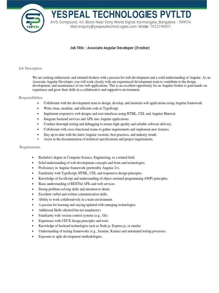 Associate Angular Developer | PDF