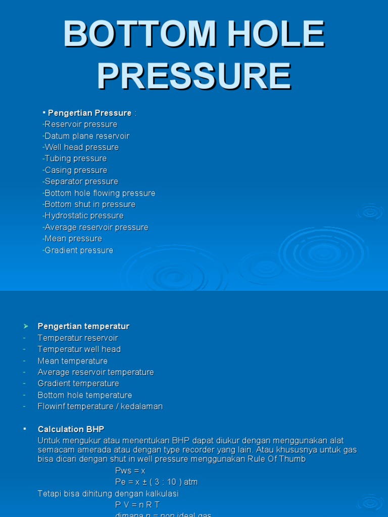 Bottom Hole Pressure | PDF | Pressure | Chemistry