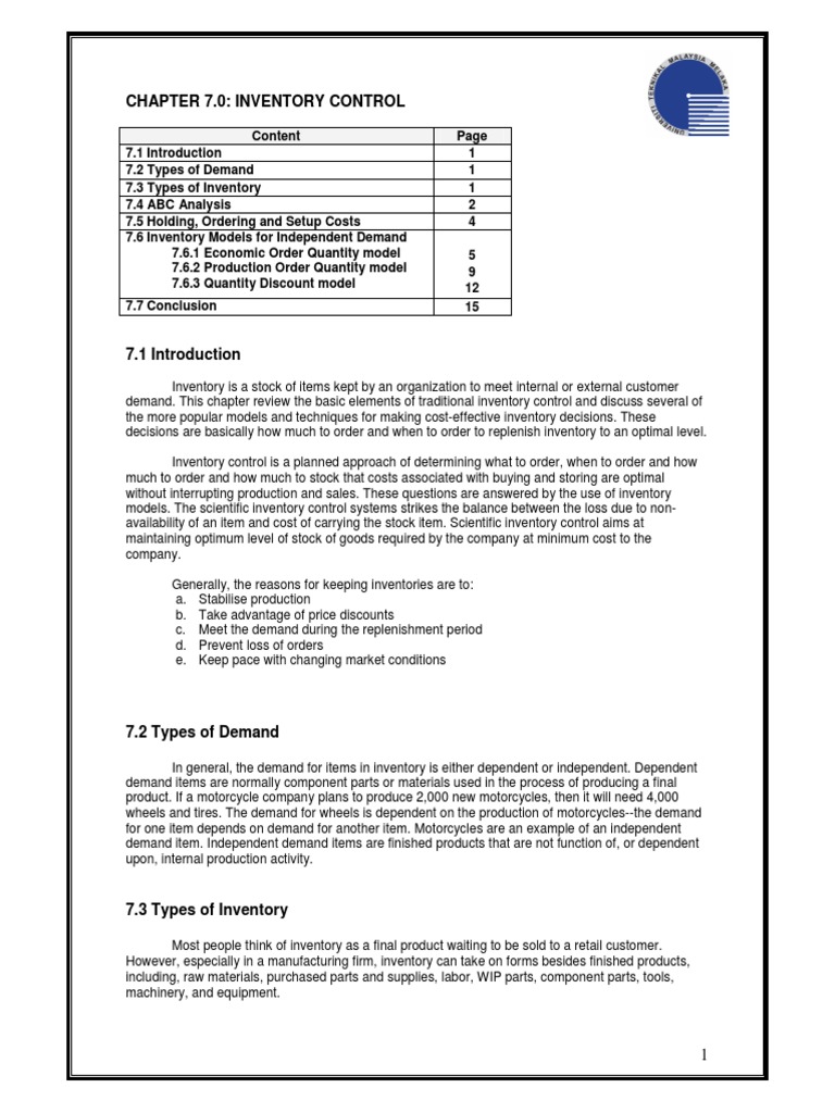 Inventory Control | PDF | Inventory | Logistics