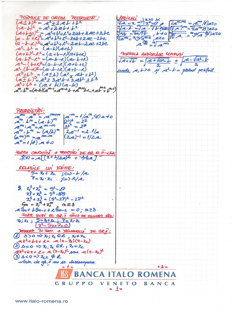 Formule Matematice Liceu | PDF