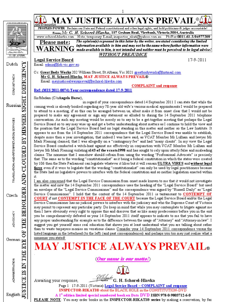 110917-Legal Service Board - Victoria-Complaint and Response | PDF ...