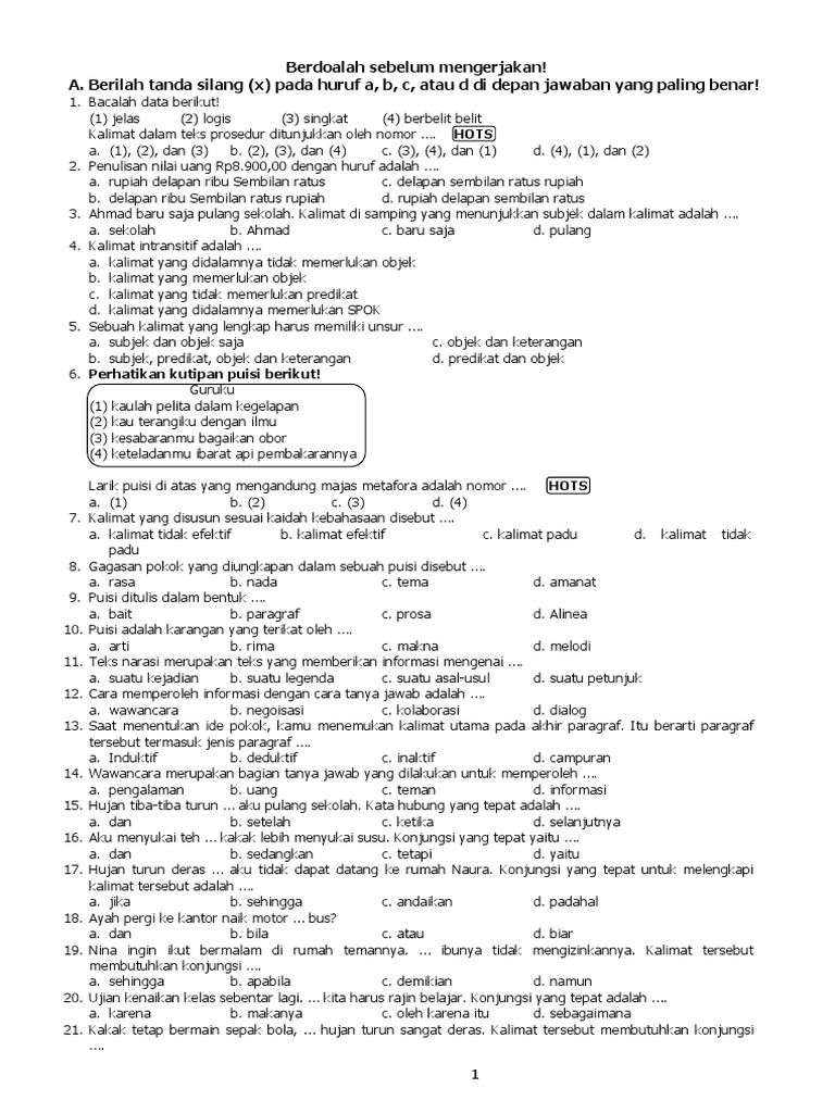 Sat B Indonesia Kelas 4 Semester 2 | PDF