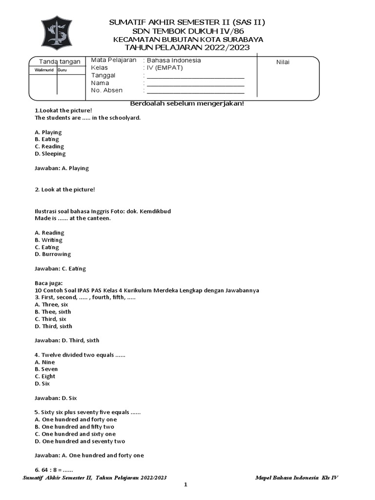 Sat B Indonesia Kelas 4 Semester 2 | PDF