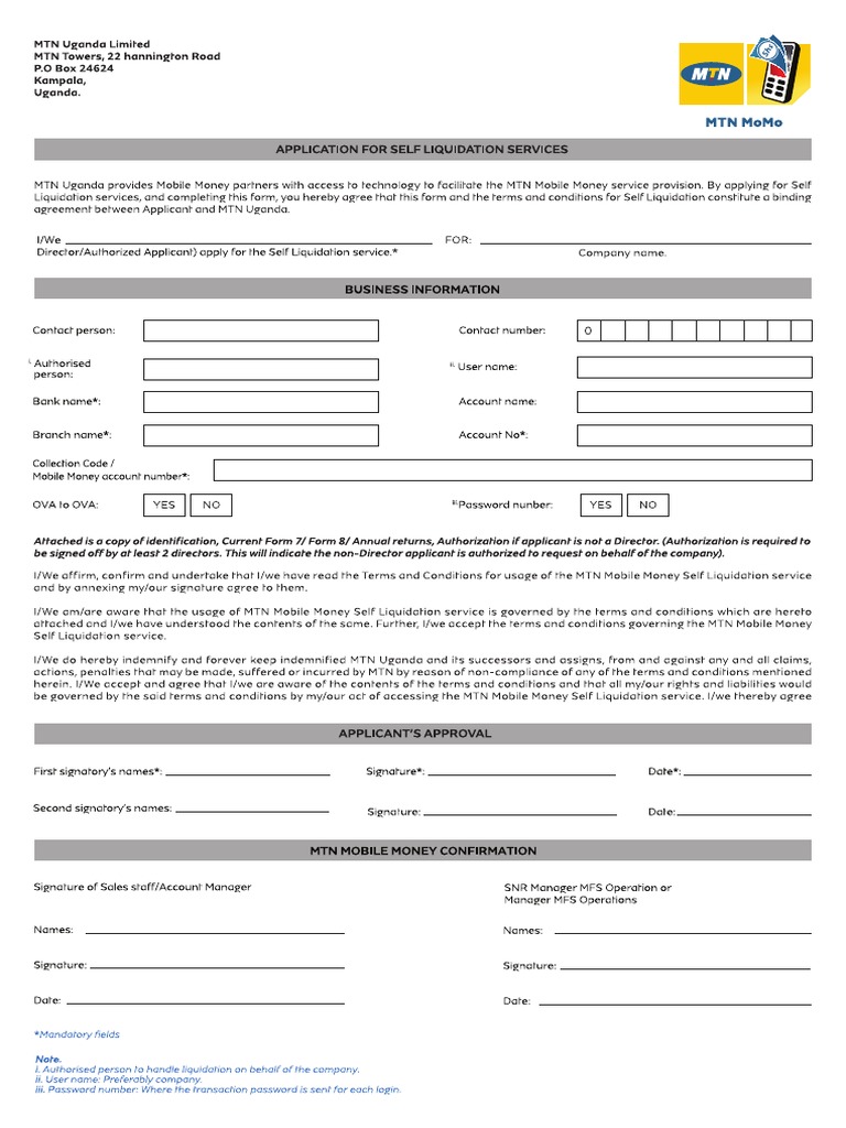 Self Liquidation Application Form | PDF