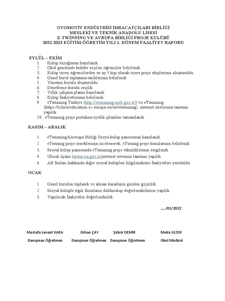 kULÜP FAALİYET RAPORU | PDF